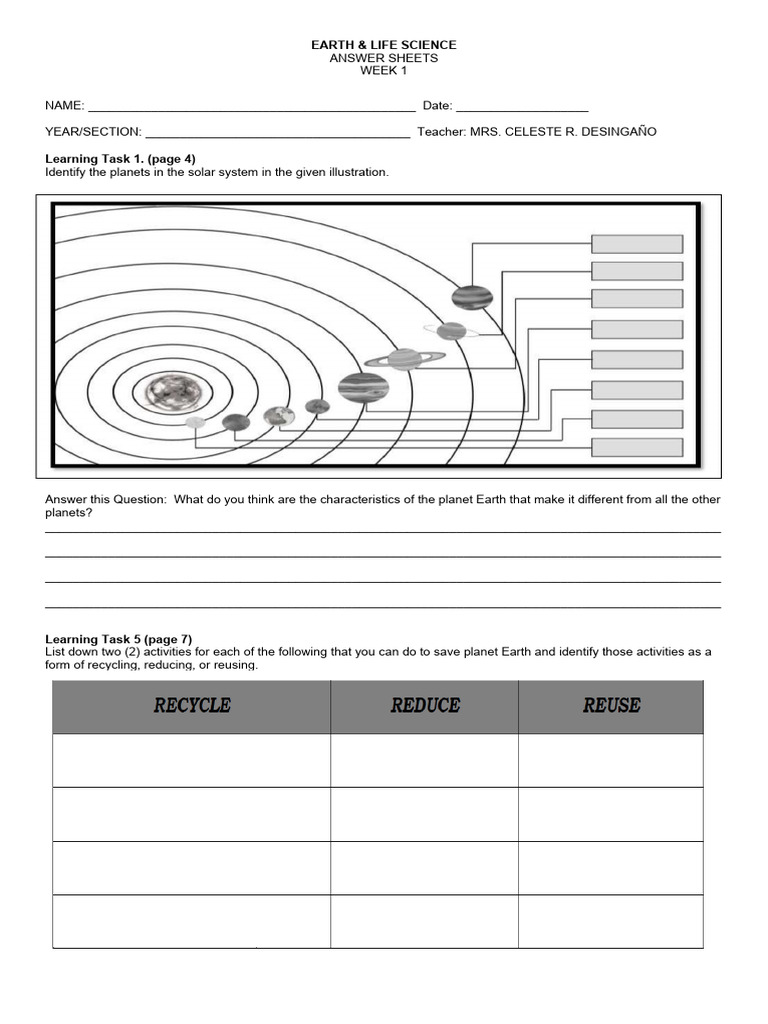 ELS ACTIVITY SHEETS For Week 1 | PDF | Earth | Physical Geography