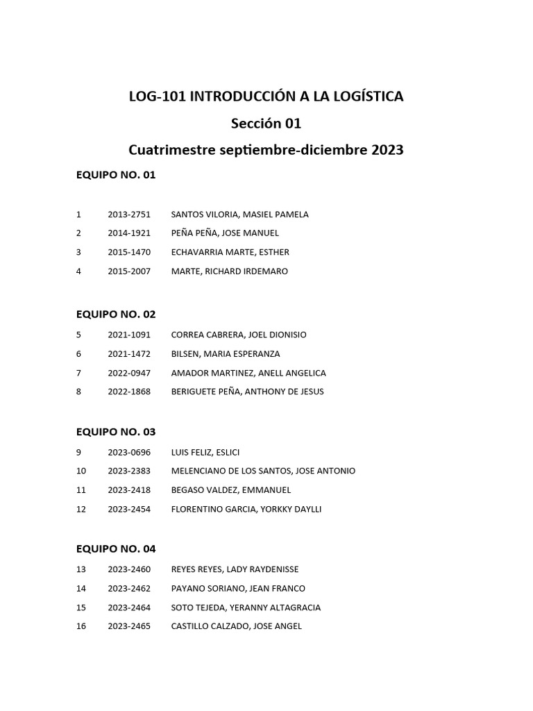 Equipos de Trabajo Seccion 01 Introduccion A La Log. | PDF