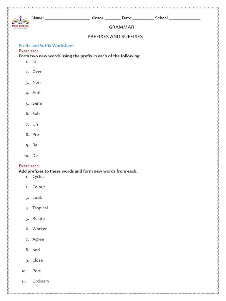 Prefix and Suffix Practice Worksheet | PDF | Language Mechanics ...
