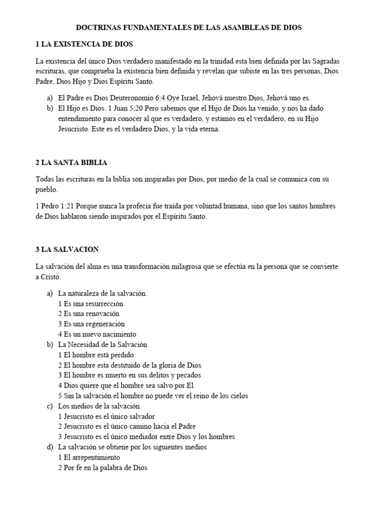 16 Doctrinas Fundamentales de Las Asambleas de Dios | PDF | Salvación | Bautismo
