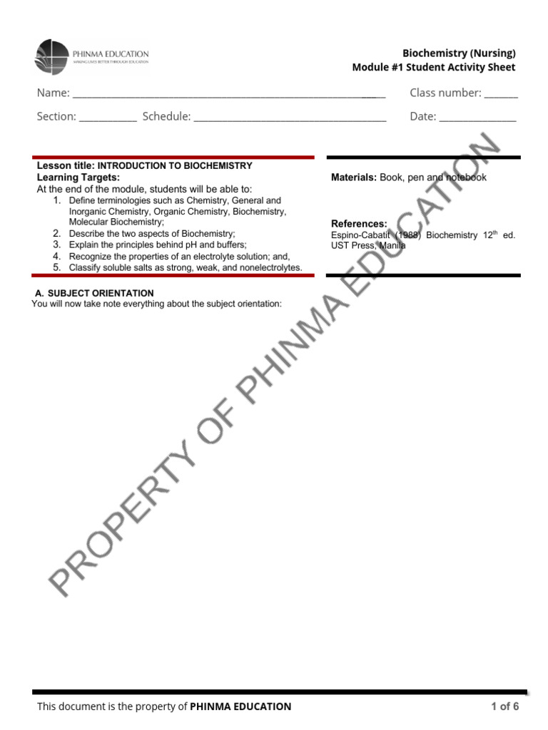 Bio 024 - Session 1 Sas Nursing (New Format) - Watermark | PDF ...