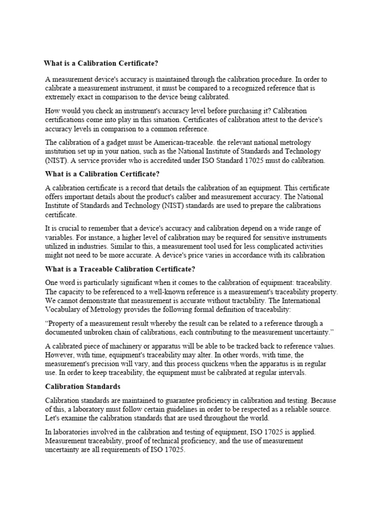 Calibration Certificate | PDF | Calibration | Accuracy And Precision