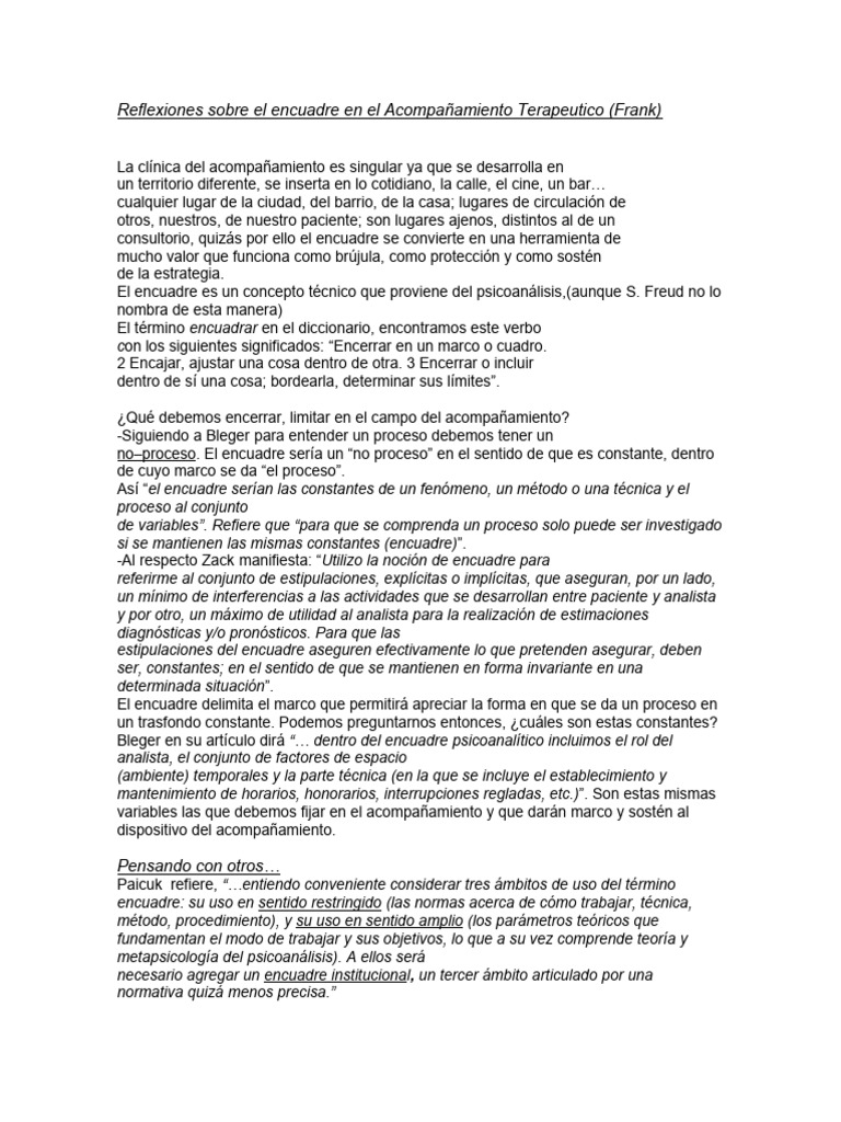 Importancia del Encuadre en Terapia | PDF | Psicoanálisis | Sicología