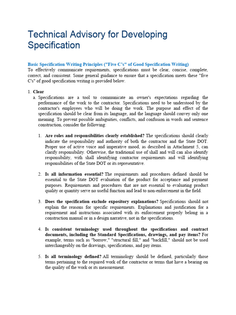 Technical Advisory For Developing Specification | PDF | Specification (Technical Standard ...