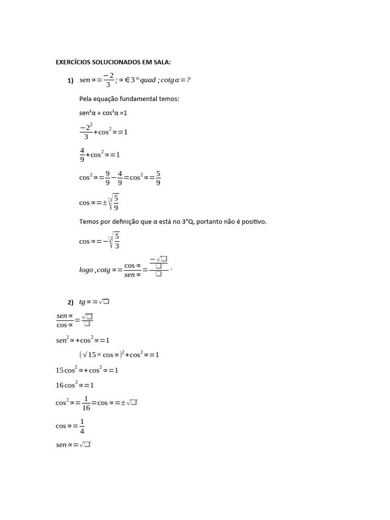 Exercicios Resolvidos Sen Cos | PDF | Matemática | Objetos matemáticos