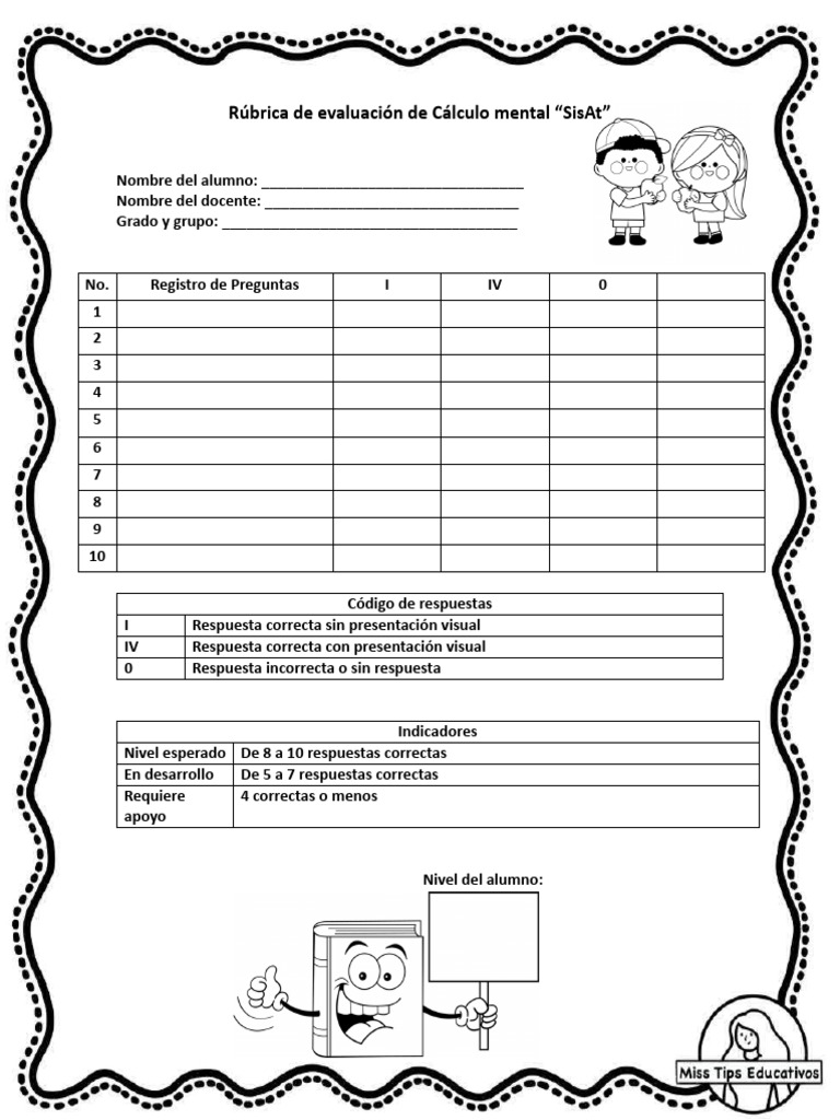 Rúbrica de Evaluación de Cálculo Mental | Descargar gratis PDF | Puntuación | Comunicación humana