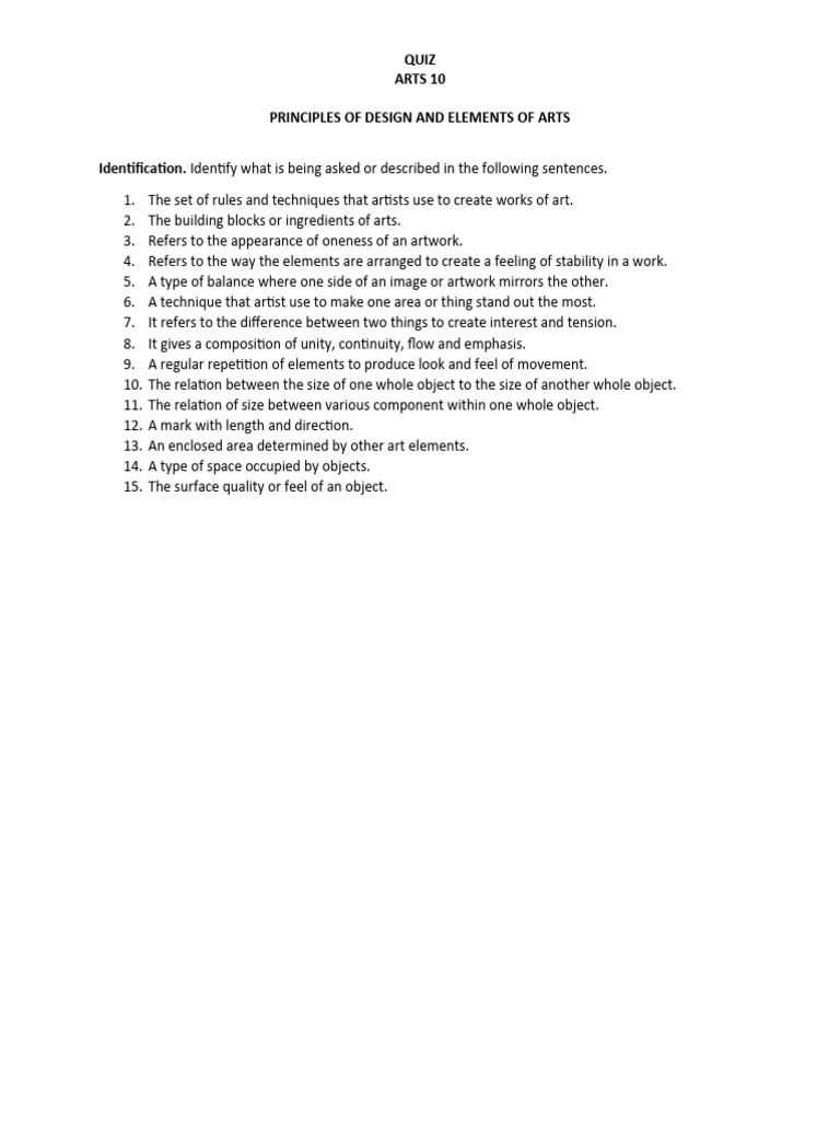 Quiz - Principles of Design and Elements of Art | PDF