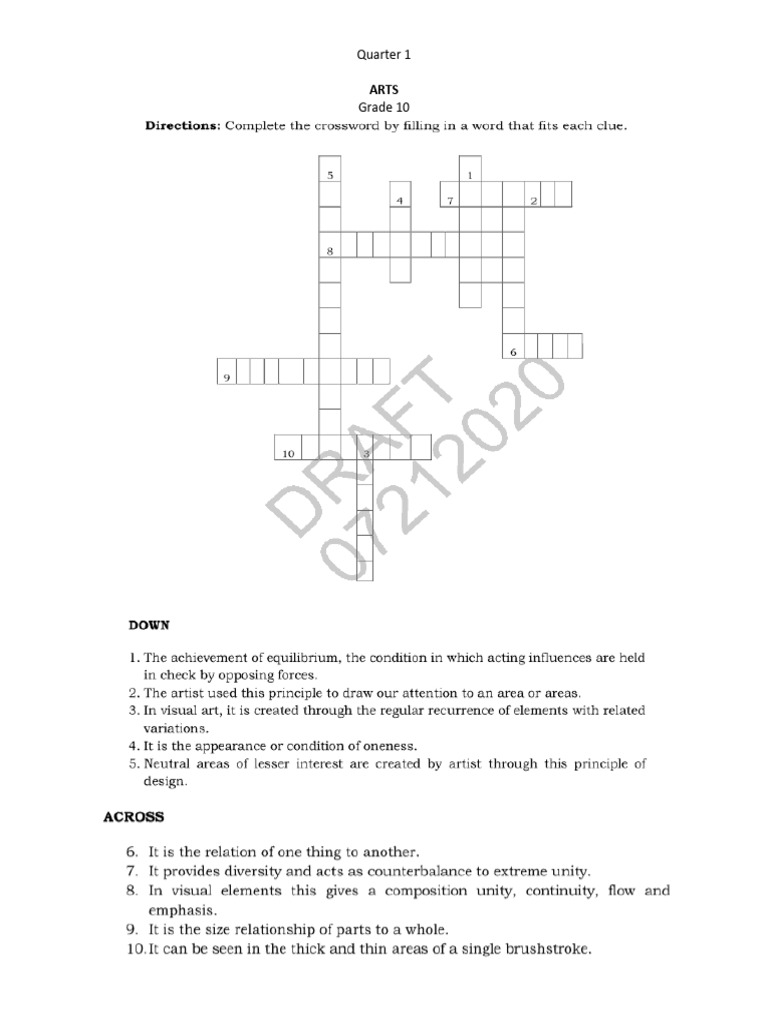 Assignment - Arts - Crossword Puzzle | PDF