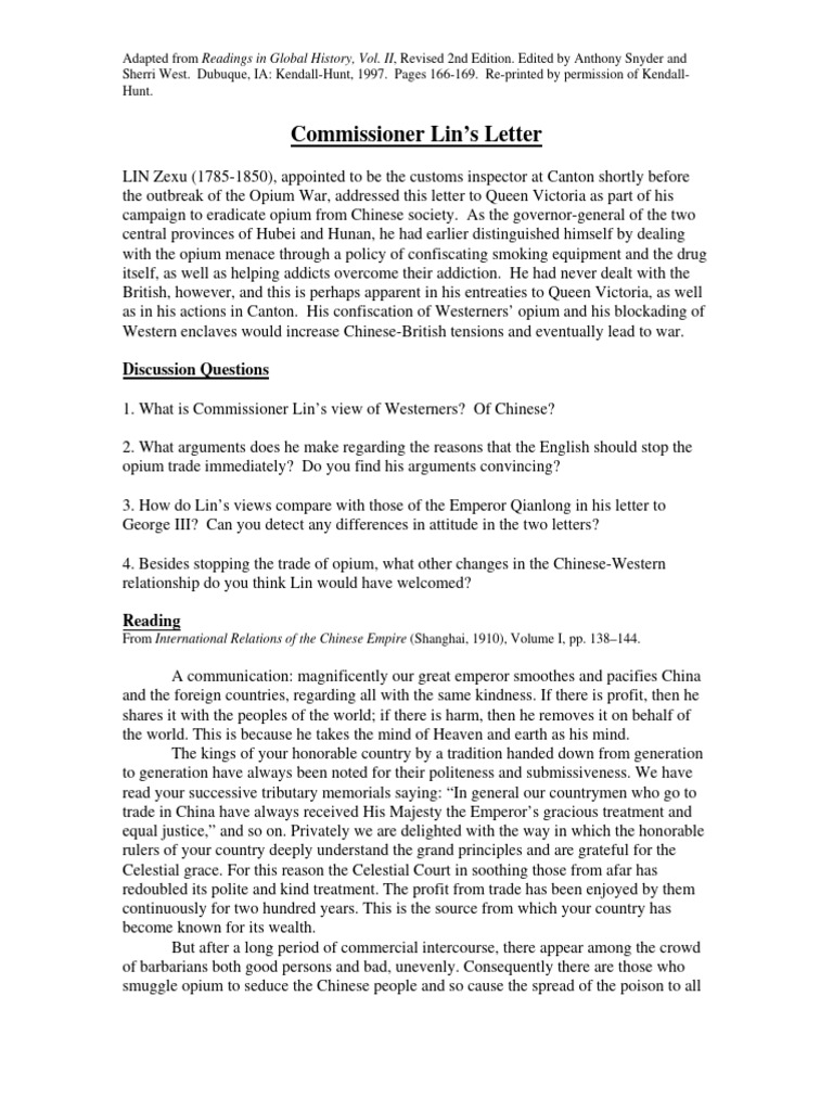 Lin Zexu's Letter to Queen Victoria on Opium | PDF | Opium