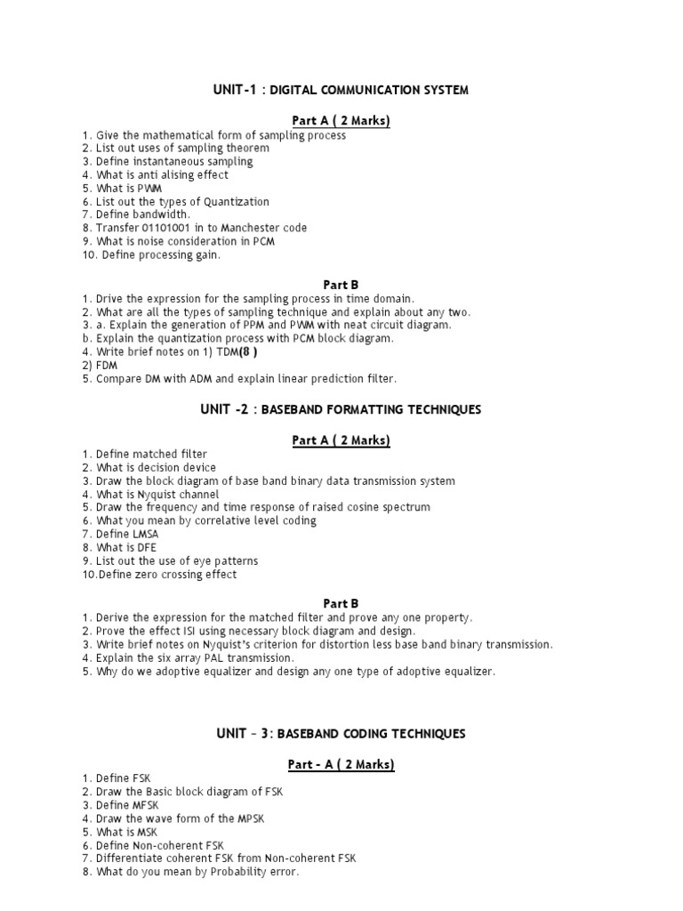UNIT-1:: Digital Communication System Part A (2 Marks) | PDF | Sampling (Signal Processing ...