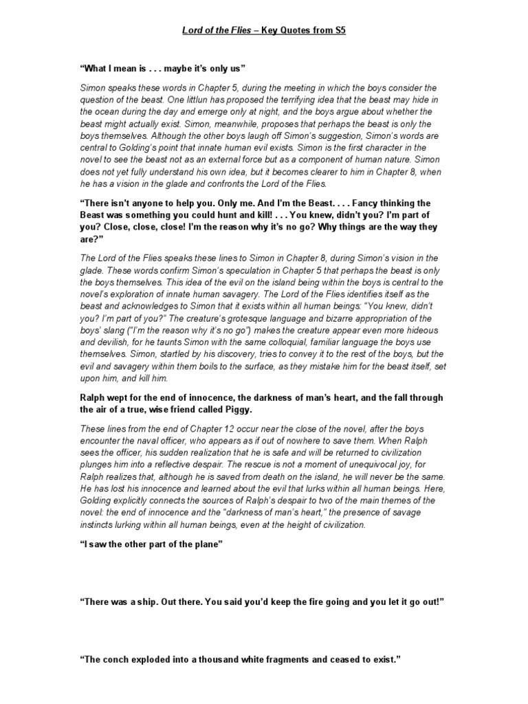 Lord of The Flies Key Quotes | PDF