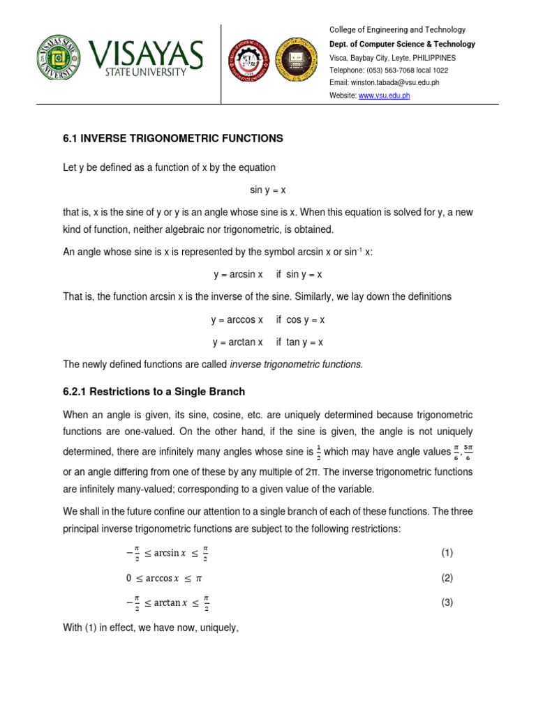 Lesson 6.2 Inverse Trigonometric Functions | PDF | Trigonometric Functions | Function (Mathematics)
