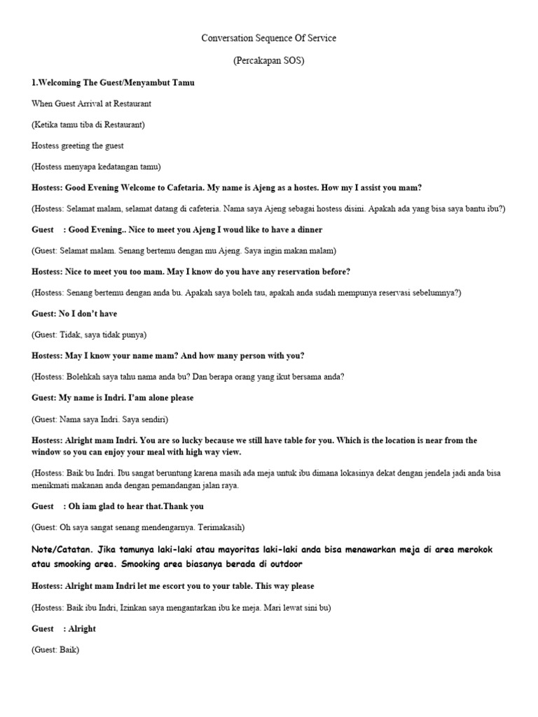 Conversation Sequence of Service XI HOTEL | PDF