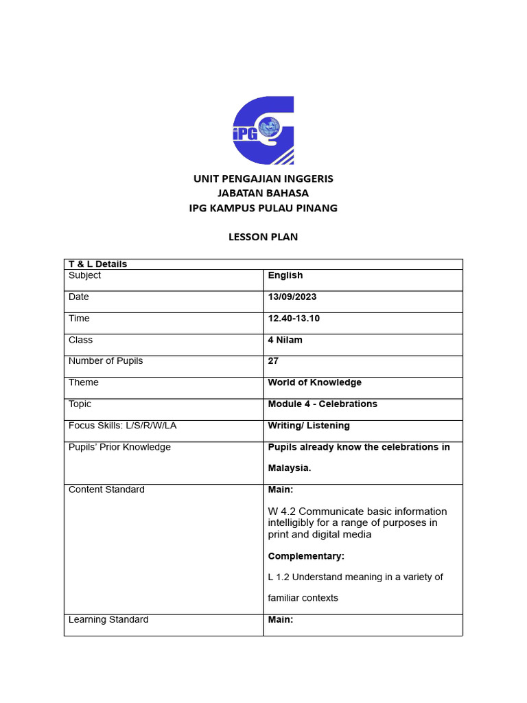 Unit 4 - Celebrations (Introduction To Celebrations) 30 Mins | PDF