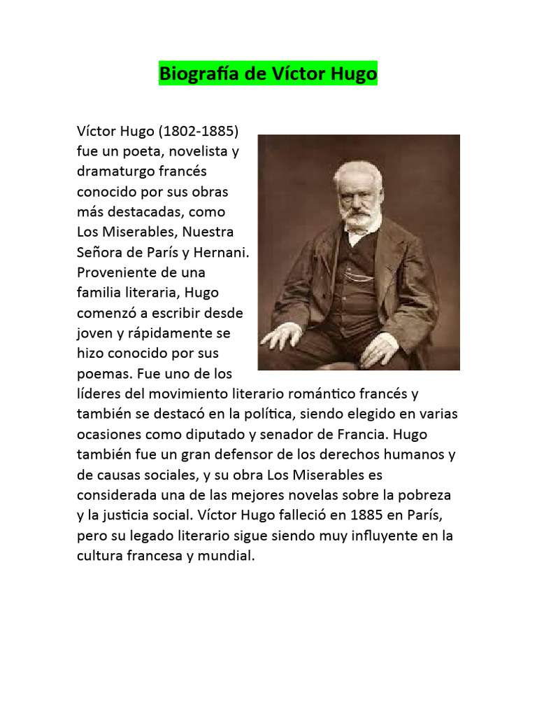 Biografía de Víctor Hugo | PDF