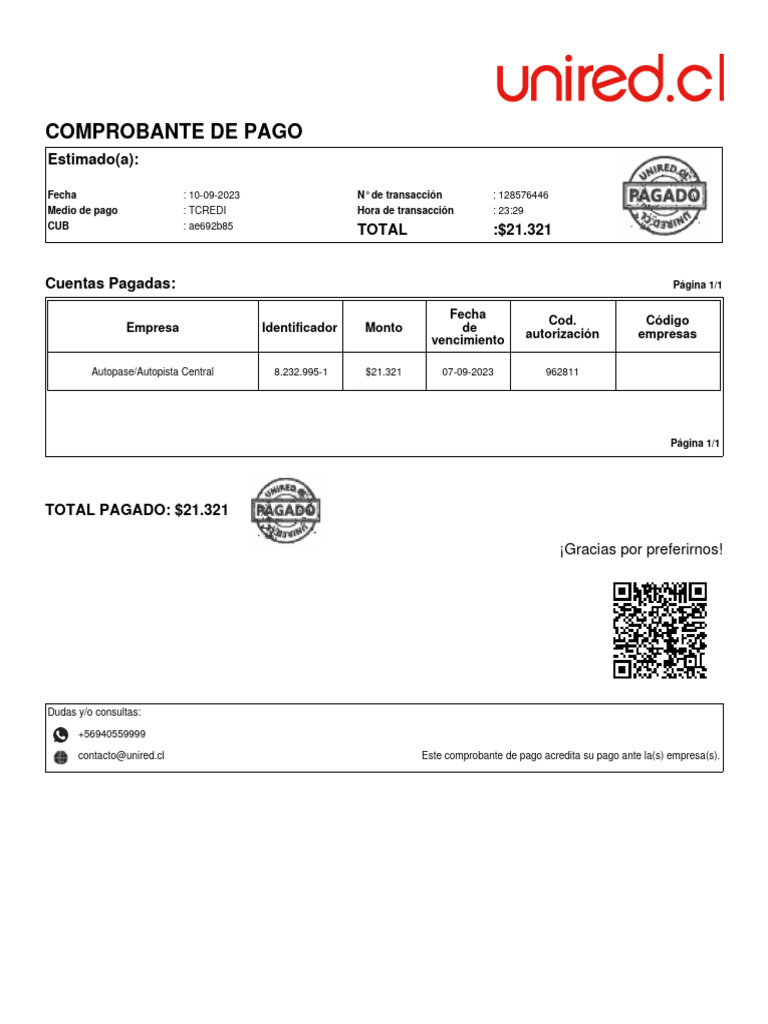 Comprobante De Pago Pdf