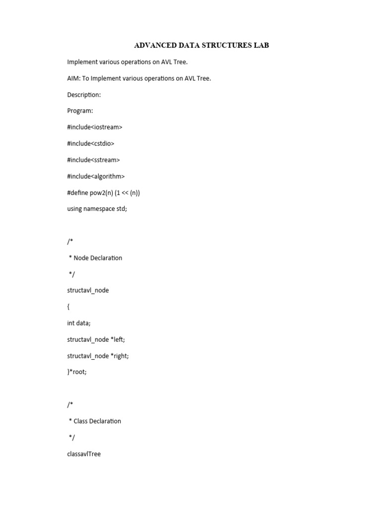 Advanced Data Structures Lab Pdf Software Engineering Applied Mathematics 