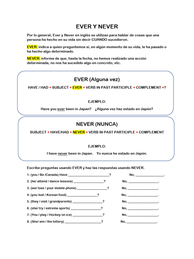 Uso de Ever y Never en Inglés | PDF
