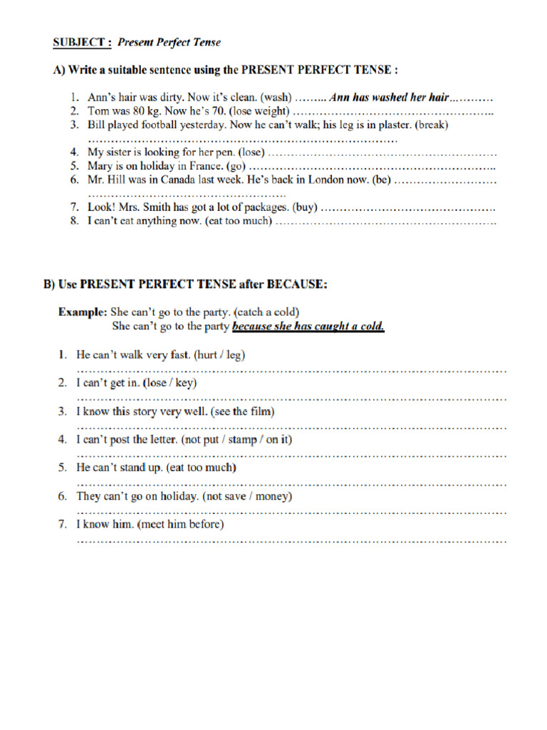 Oraciones Presente Perfecto | PDF