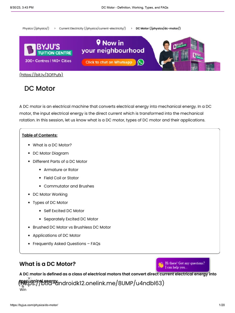DC Motor - Definition, Working, Types, and FAQs | PDF | Electric Motor ...