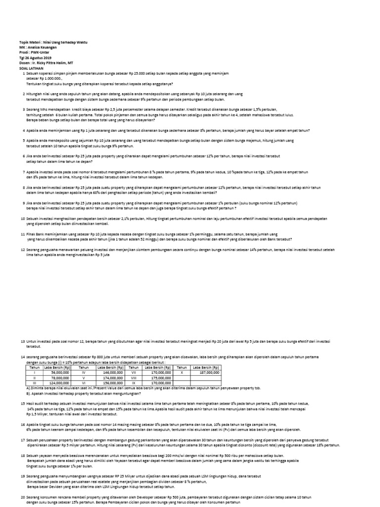 Latihan Soal Nilai Uang Terhadap Waktu Pertemuan Ke 2 | PDF