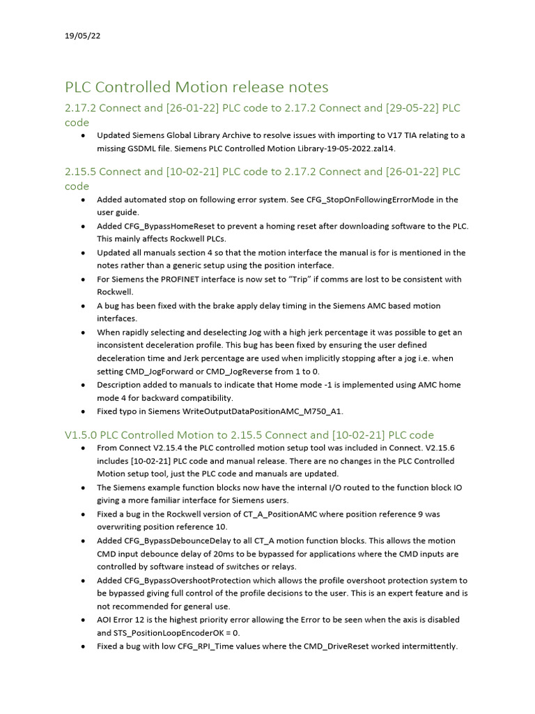 PLC Controlled Motion Release Notes | Download Free PDF | Programmable ...