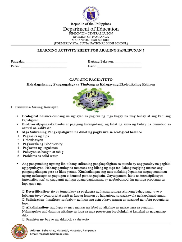 NGM-AP7-Q1 LAS Aralin 6 - Ekolohikal Na Balanse | PDF