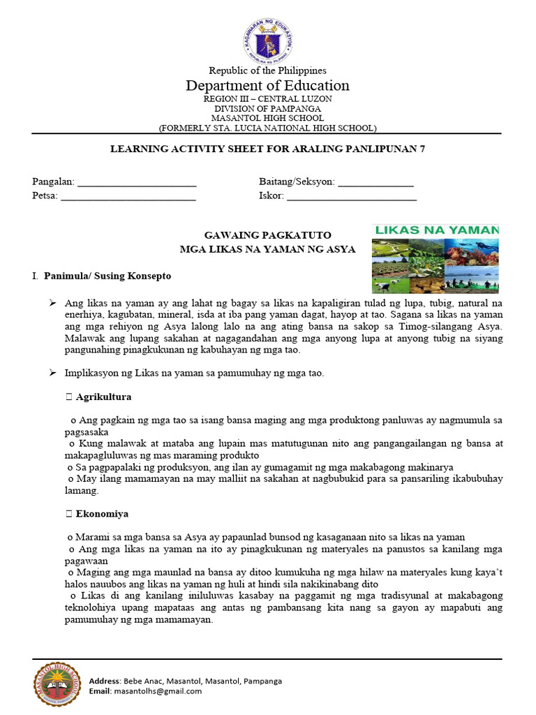 NGM-AP7-Q1 LAS Aralin 5 - Likas Na Yaman | PDF