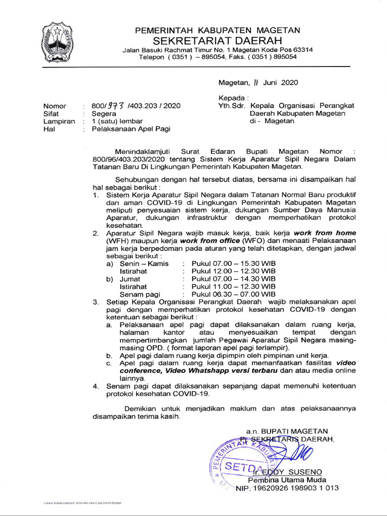 Surat Pelaksanaan Apel Pagi | PDF