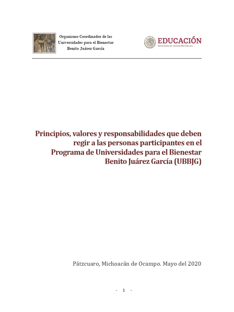 Principios Valores y Responsabilidades UBBJG | PDF