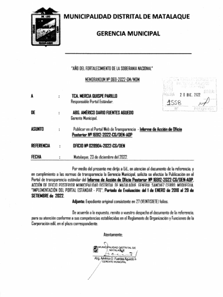 Informe de Accion de Oficio Posterior #16912-2022-Cg-Den-Aop PDF | PDF