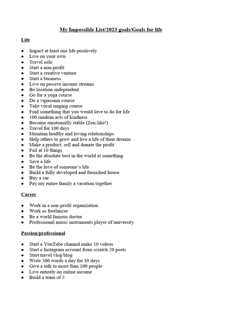 My Impossible List | PDF