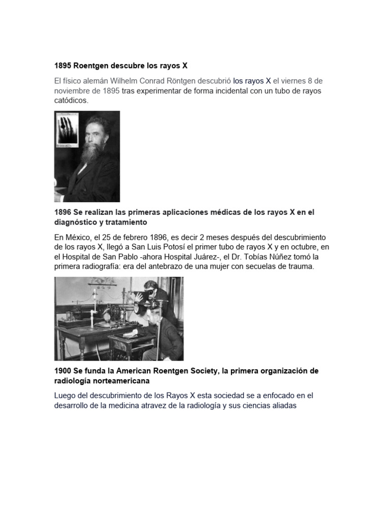 El Físico Alemán Wilhelm Conrad Röntgen Descubrió El Viernes 8 de Noviembre de 1895 | PDF | Rayo ...