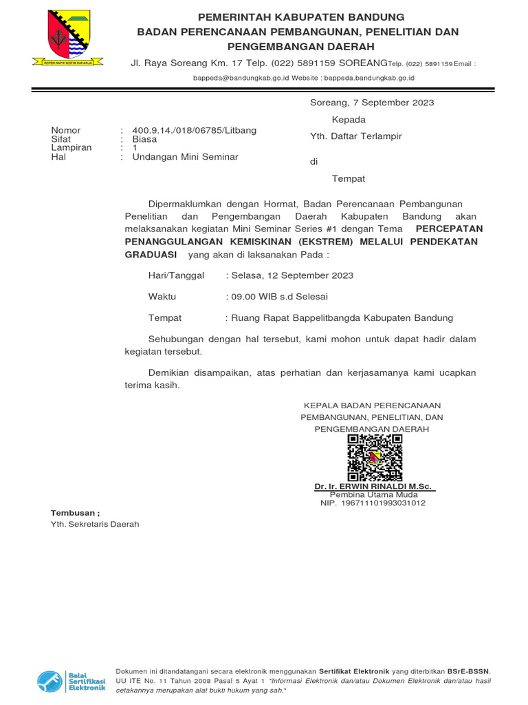 Surat Undangan Mini Seminar Series #1 "PERCEPATAN PENANGGULANGAN KEMISKINAN (EKSTREM) MELALUI ...