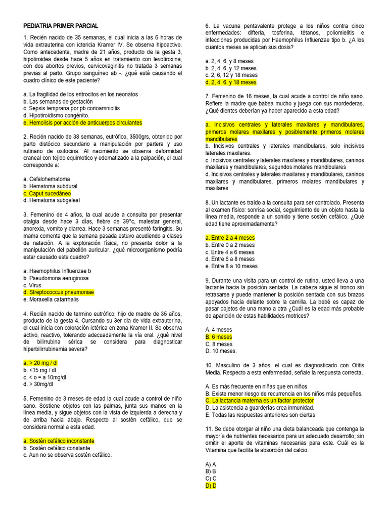 Pediatria Banco de Preguntas | PDF | Amamantamiento | Lesión cerebral traumática