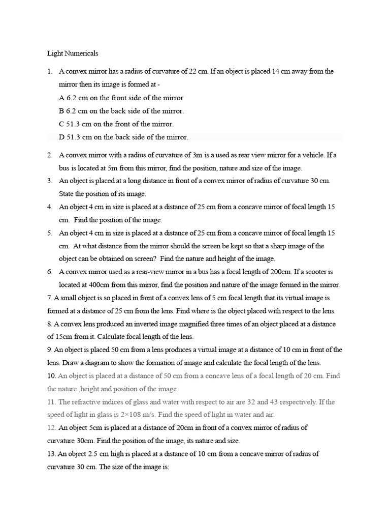 Chemistry Light Class 10 | PDF | Mirror | Physical Sciences
