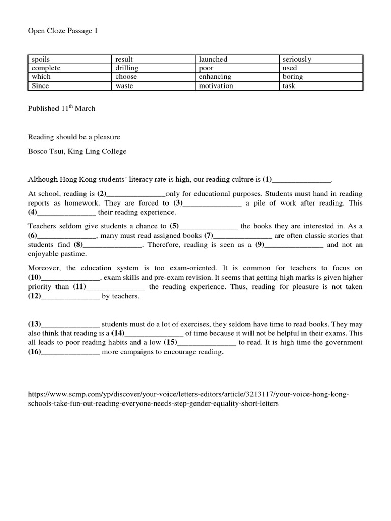 Open Cloze Passage 1 | PDF | Career & Growth