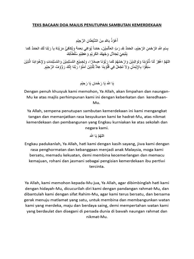 DOA SAMBUTAN HARI MERDEKA | PDF