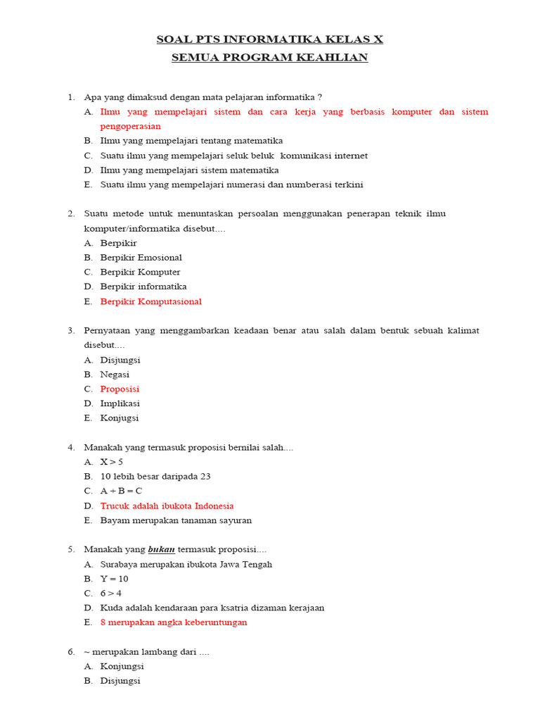 Soal PTS Informatika X | PDF
