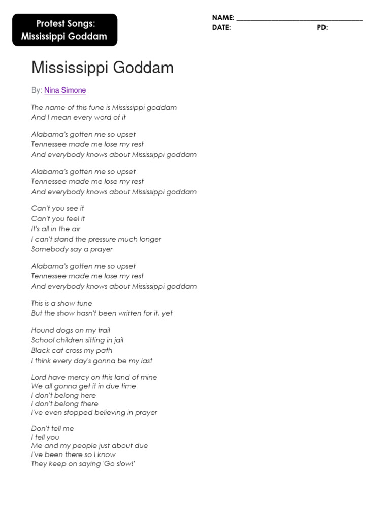 Mississippi Goddam: A Protest Anthem | PDF | Art | Poetry