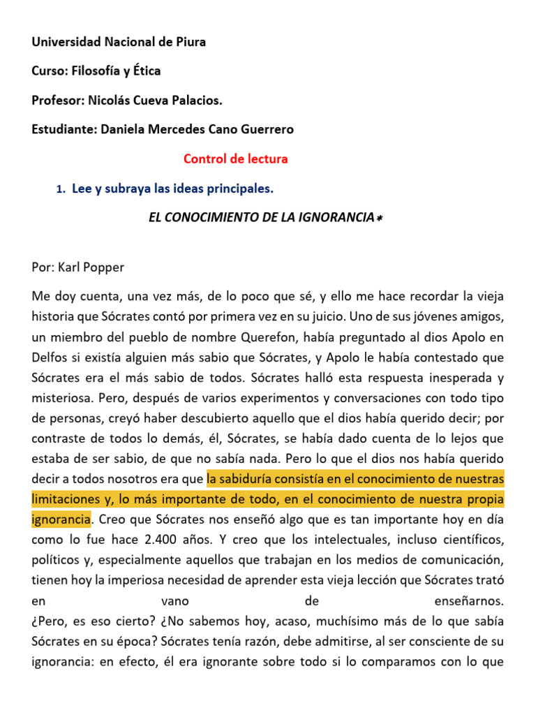 El Conocimiento De La Ignorancia Pdf Conocimiento Sócrates