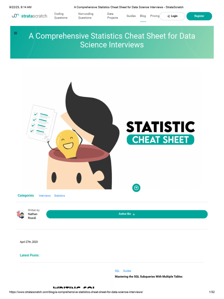 A Comprehensive Statistics Cheat Sheet for Data Science Interviews - StrataScratch | PDF ...