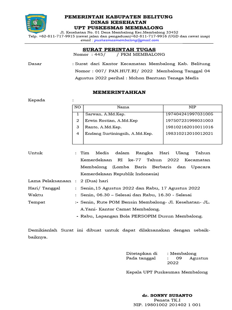 Surat Tugas Tim p3k 17an | PDF