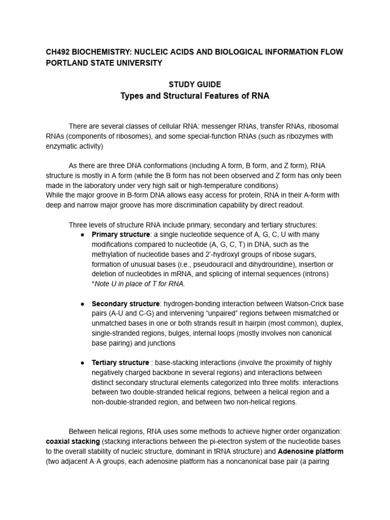 CH492 RNA Tertiary Structure | PDF