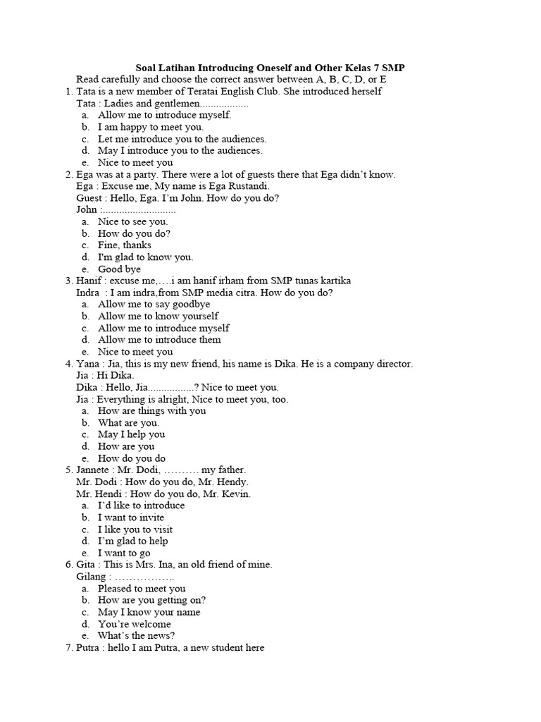 Soal Latihan Self Introduction | PDF
