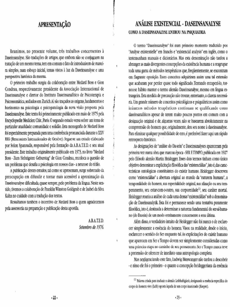 Analise Existencial - Daseinsanalyse - Medard Boss | PDF