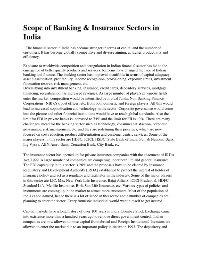 Scope of Banking & Insurance Sectors in India | PDF | Insurance | Banks