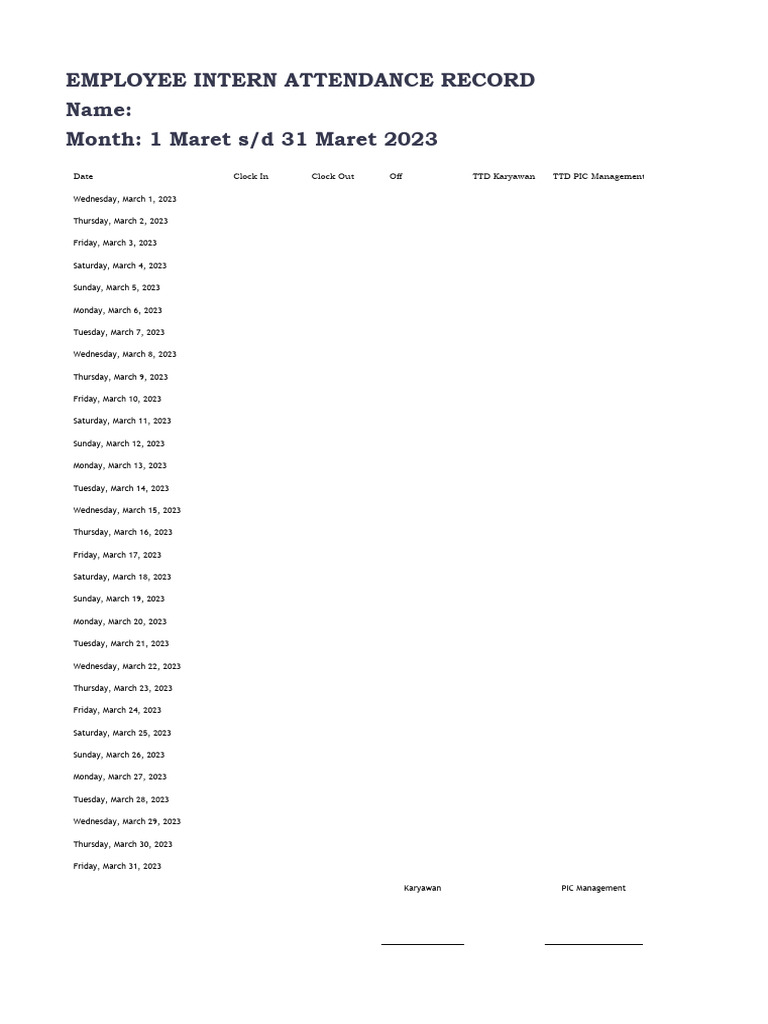 (Absen Manual) Employee Attendance Record | PDF