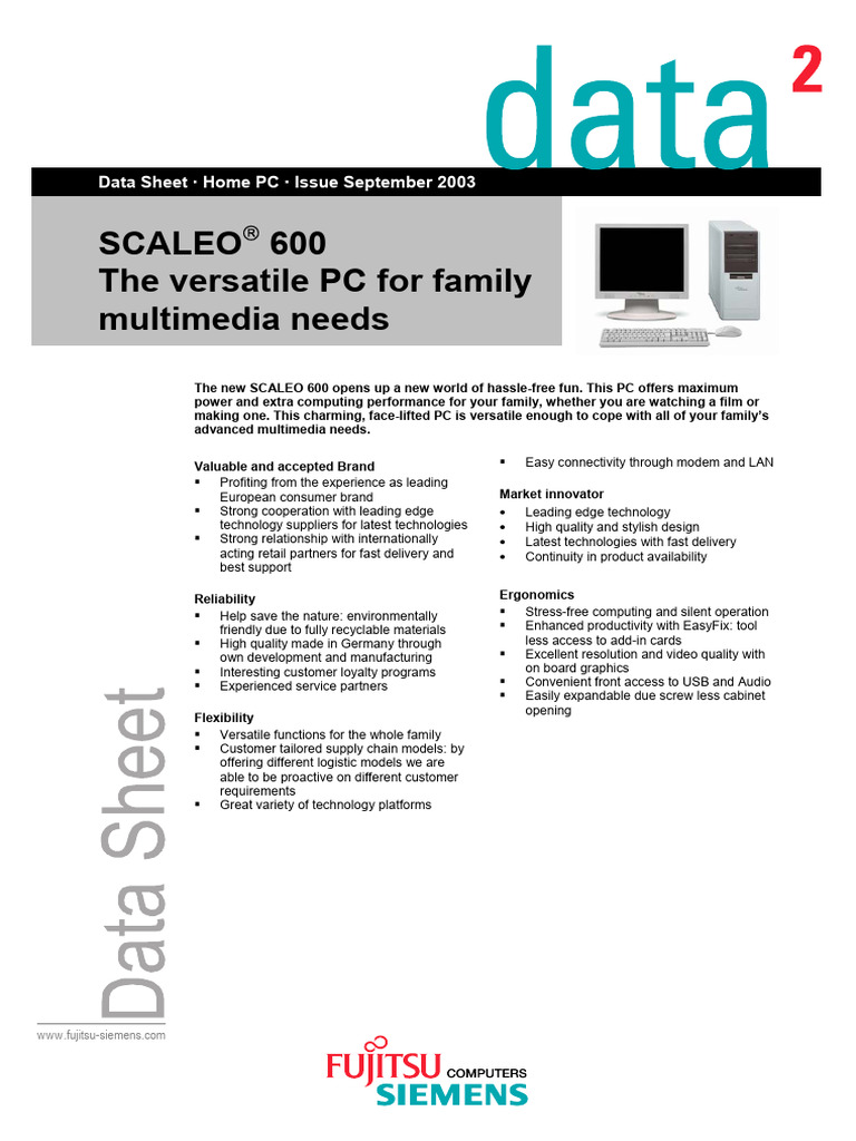Fujitsu Scaleo 600 Cel 2 4g 80gb FSP 830020378 c15 Data Sheet | PDF ...