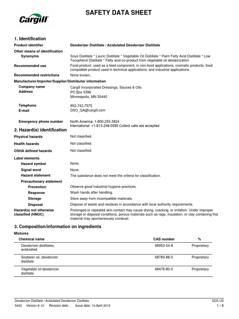 Palm Fatty Acid Distillate SDS | PDF | Personal Protective Equipment ...